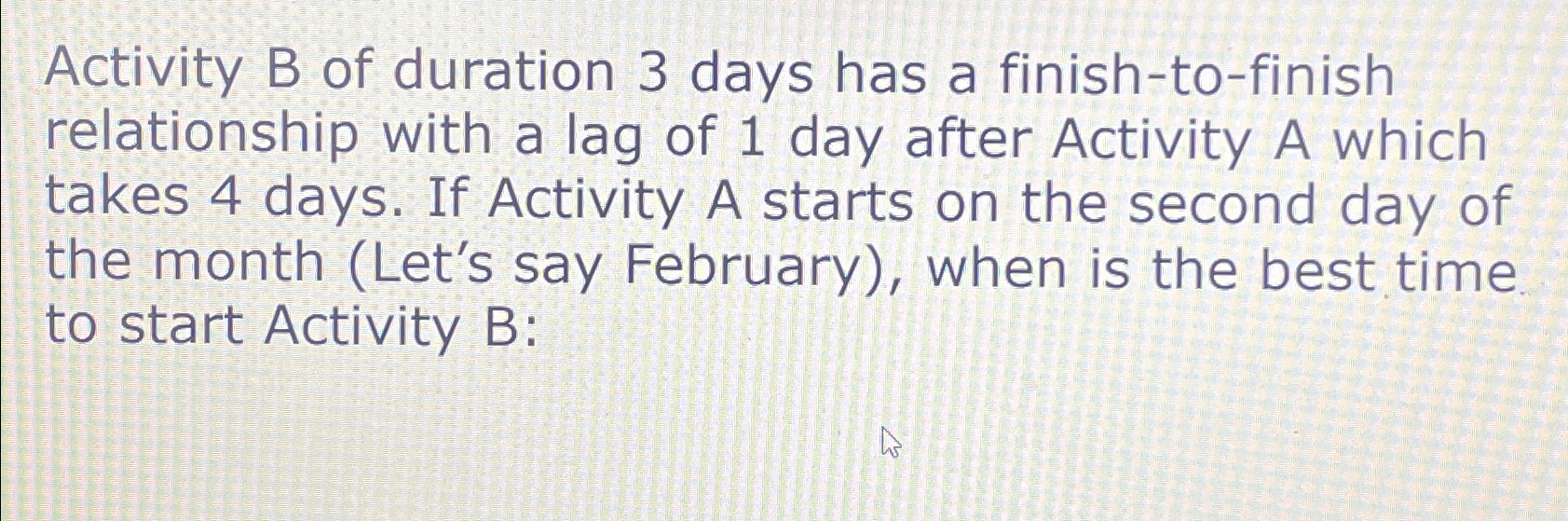 Solved Activity B of duration 3 ﻿days has a finish-to-finish | Chegg.com