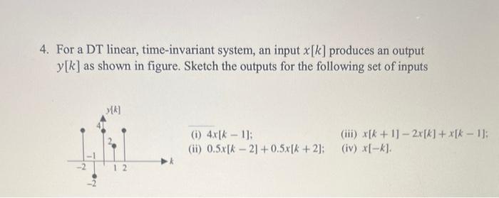 Solved 4. For a DT linear, time-invariant system, an input | Chegg.com