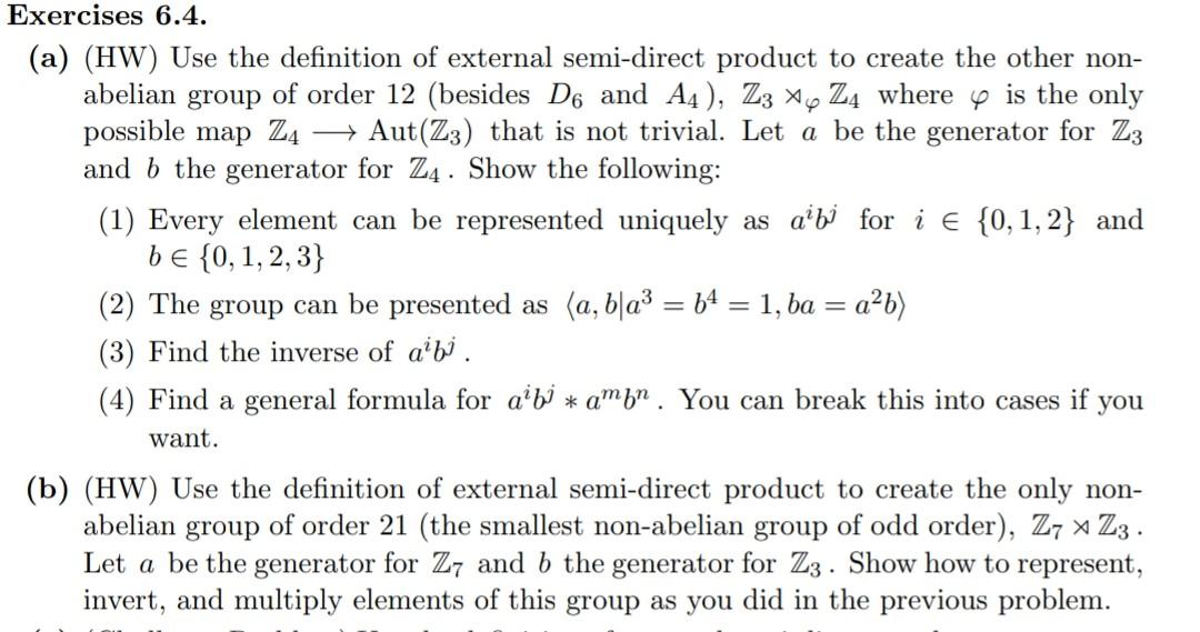 (a) (HW) Use the definition of external semi-direct | Chegg.com