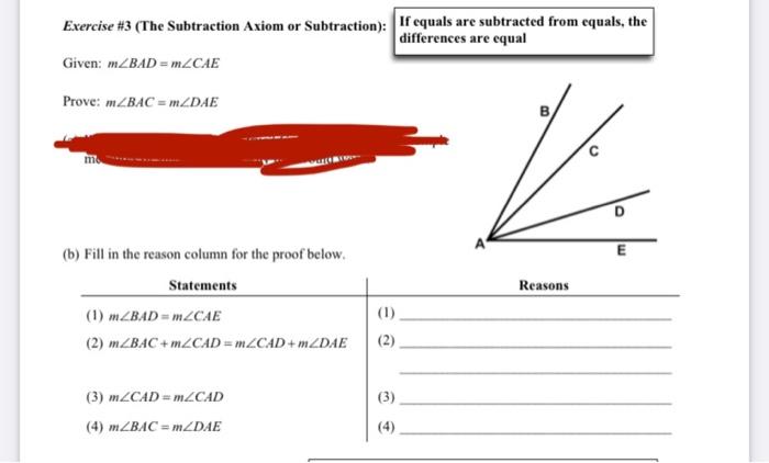 Solved Exercise #3 (The Subtraction Axiom or Subtraction): | Chegg.com