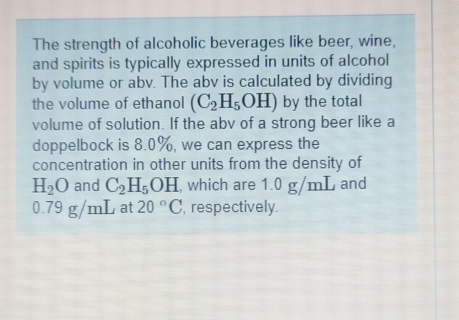 What is the concentration of this beer in mole | Chegg.com