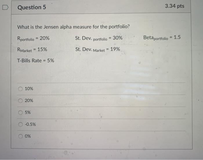 Solved Question 5 3.34 pts What is the Jensen alpha measure | Chegg.com
