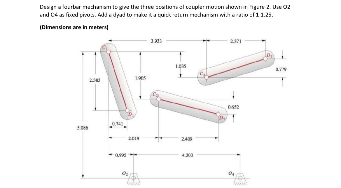 Solved Design a fourbar mechanism to give the three | Chegg.com