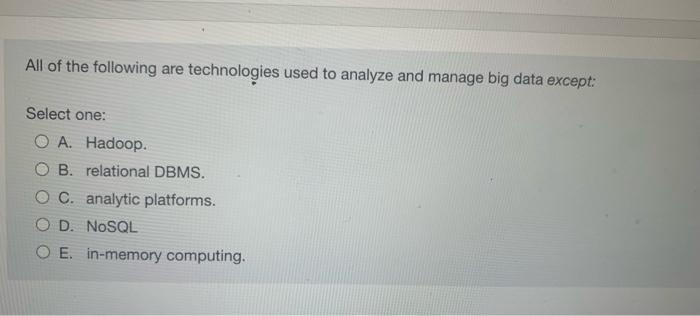 Solved Which of the following is an example of a NoSQL | Chegg.com