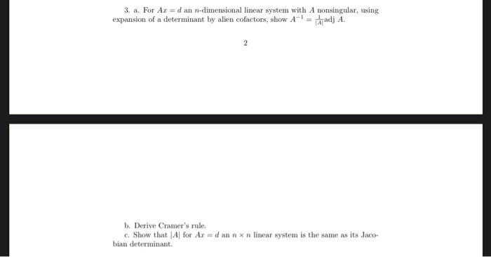 Solved 3. a. For Ax = d an n-dimensional linear system with | Chegg.com