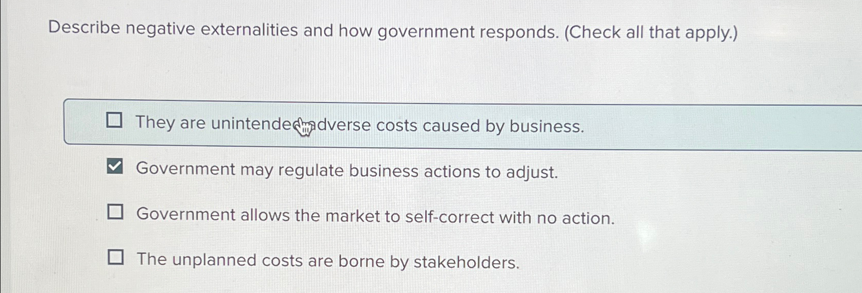 Solved Describe negative externalities and how government | Chegg.com