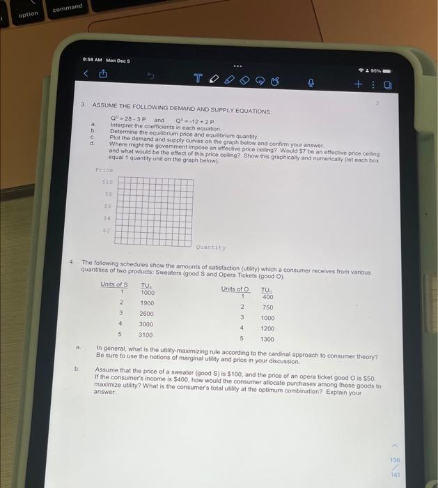 Solved 3. ASSUME THE FOLLOWING DEMAND AND SUPPLY EQUATIONS: | Chegg.com