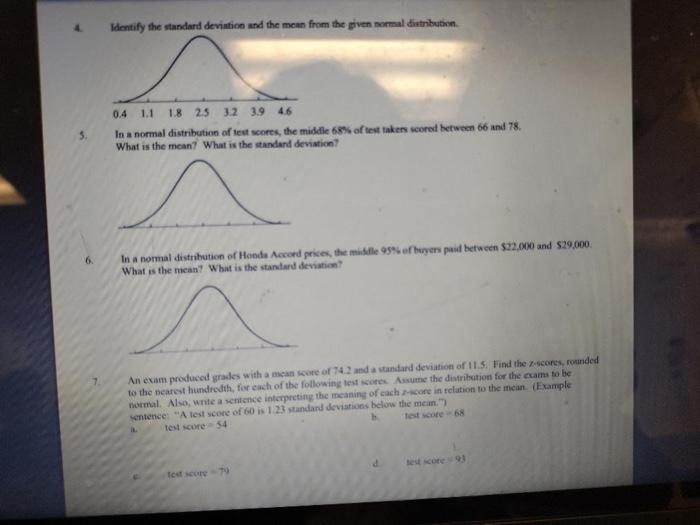 Solved Identify the standard deviation and the mean from the | Chegg.com