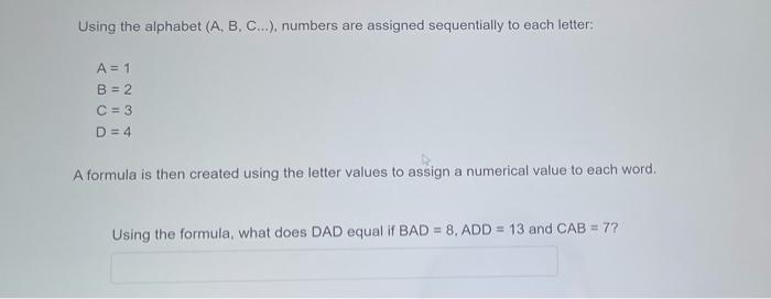 Solved Using the alphabet (A, B, C...), numbers are assigned | Chegg.com