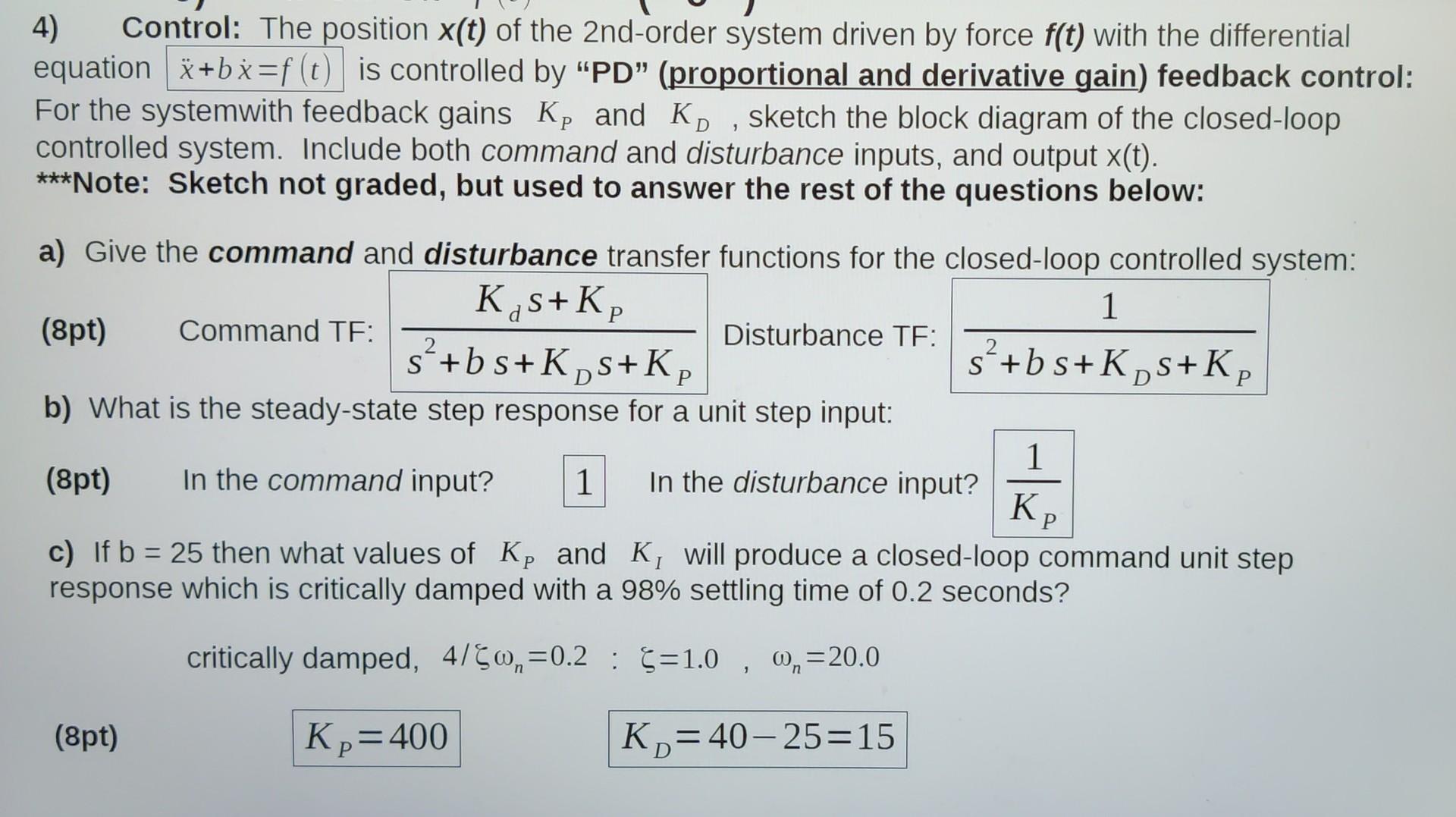 Solved control: the position x(t) of the 2nd-order system | Chegg.com