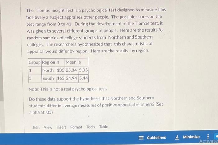 Solved The Tiombe Insight Test is a psychological test | Chegg.com