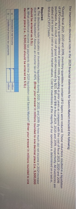 Solved The inventories disclosure note in the 2021 financial | Chegg.com