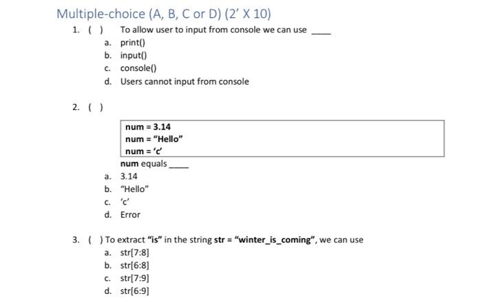 Solved Multiple-choice (A,B,C or D)(2′×10) 1. ( ) To allow | Chegg.com