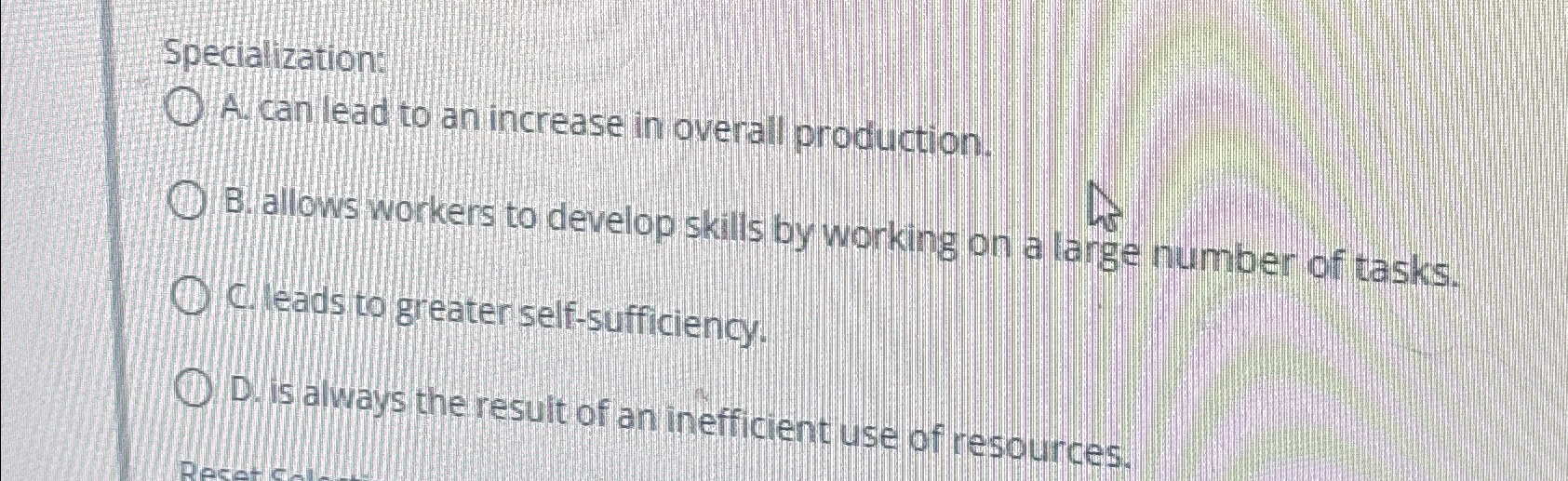 Solved Specialization:A canlead to an increase in overall | Chegg.com