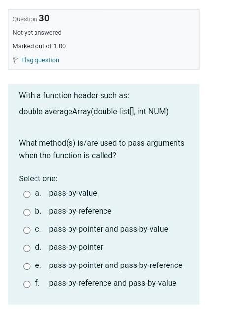 Solved Question 30 Not yet answered Marked out of 1.00 Flag | Chegg.com
