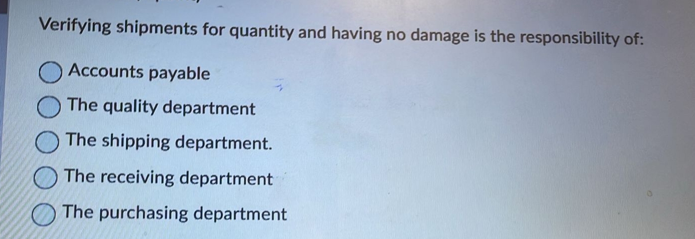 Solved Verifying shipments for quantity and having no damage | Chegg.com