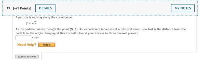 Solved A particle is moving along the curve below. y=x As | Chegg.com