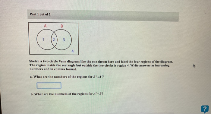 Solved Part 1 out of 2 0 Sketch a two-circle Venn diagram | Chegg.com