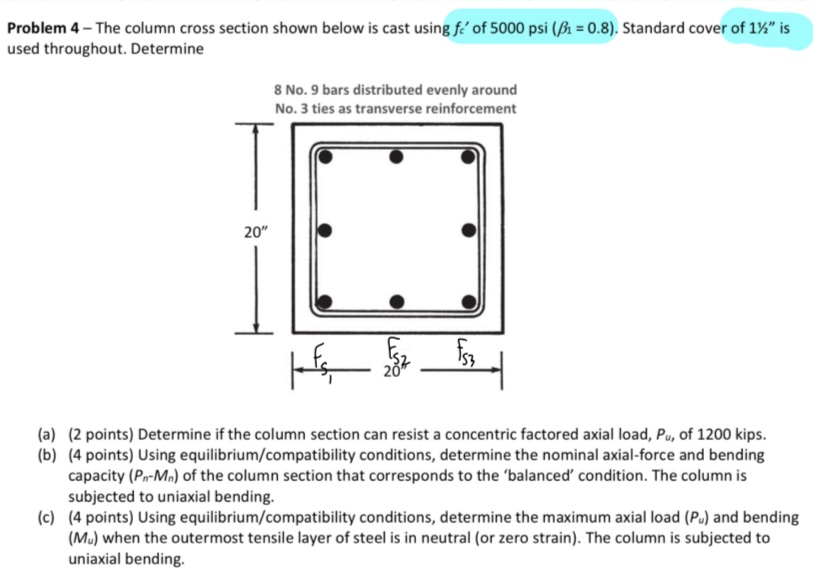 Solved The column cross section shown below is cast using | Chegg.com