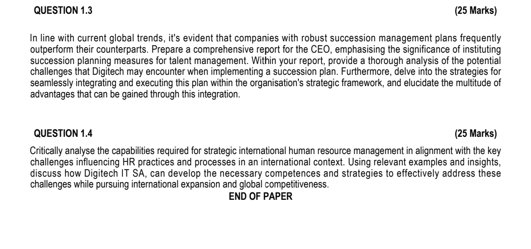 Solved QUESTION 1.3(25 ﻿Marks)In line with current global | Chegg.com