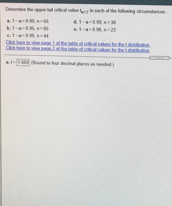 Solved Determine the upper-tail critical value tu 12 in each | Chegg.com