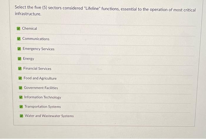 Solved Select the five (5) sectors considered "Lifeline" | Chegg.com
