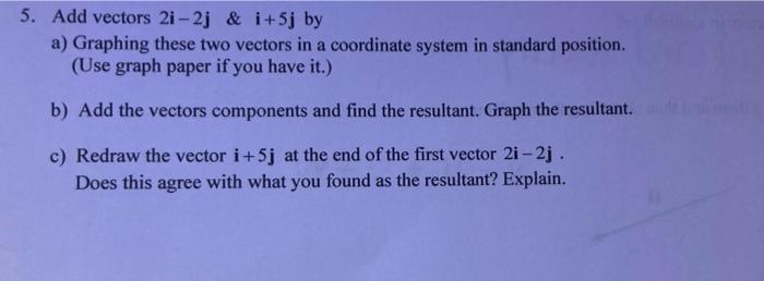 Solved 5. Add vectors 2i - 2j & i +5j by a) Graphing these | Chegg.com