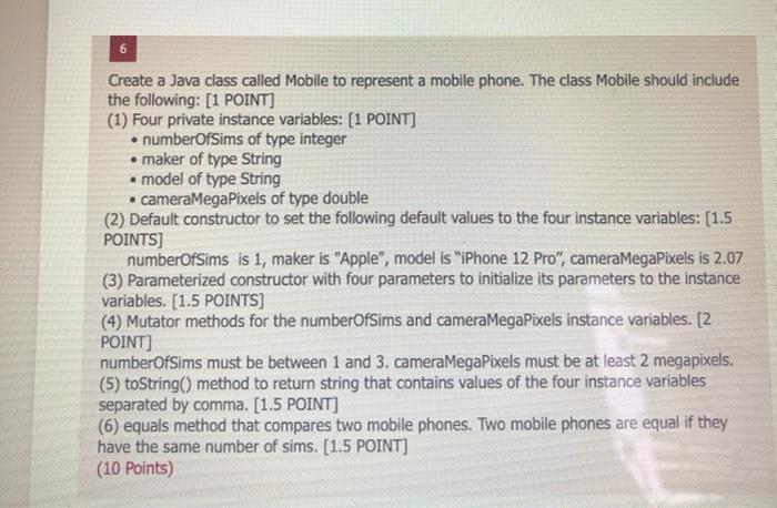 Solved Create a Java class called Mobile to represent a | Chegg.com