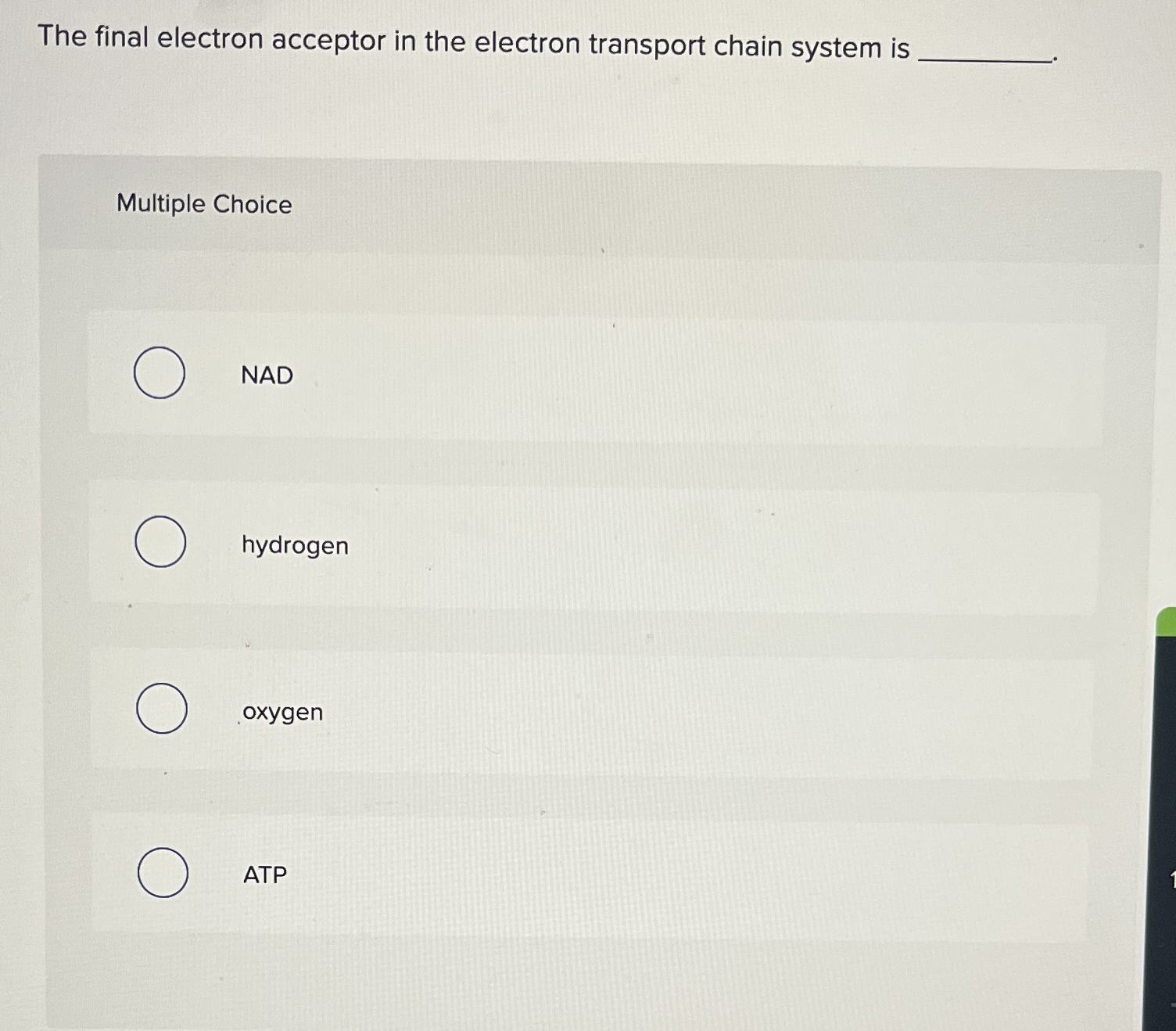 Solved The final electron acceptor in the electron transport | Chegg.com