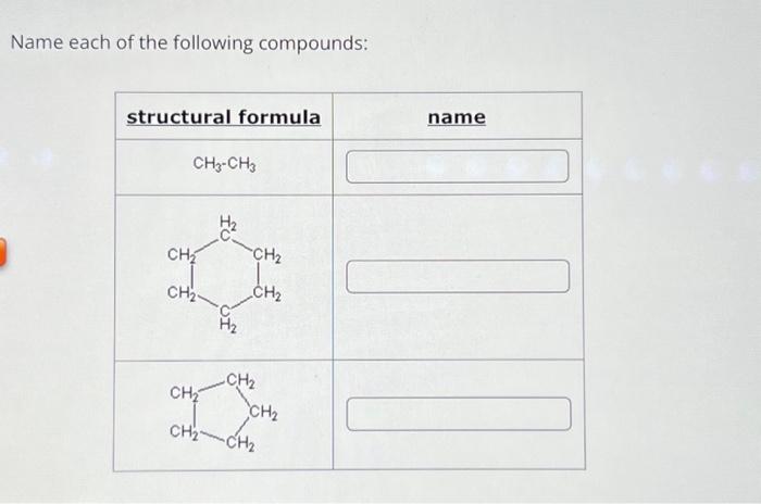 Solved Name each of the following compounds: structural | Chegg.com