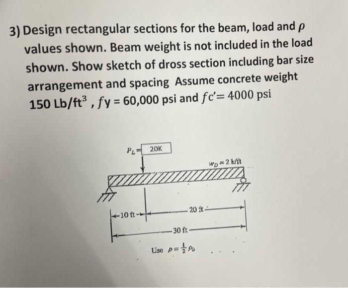 Solved 3) Design rectangular sections for the beam, load and | Chegg.com
