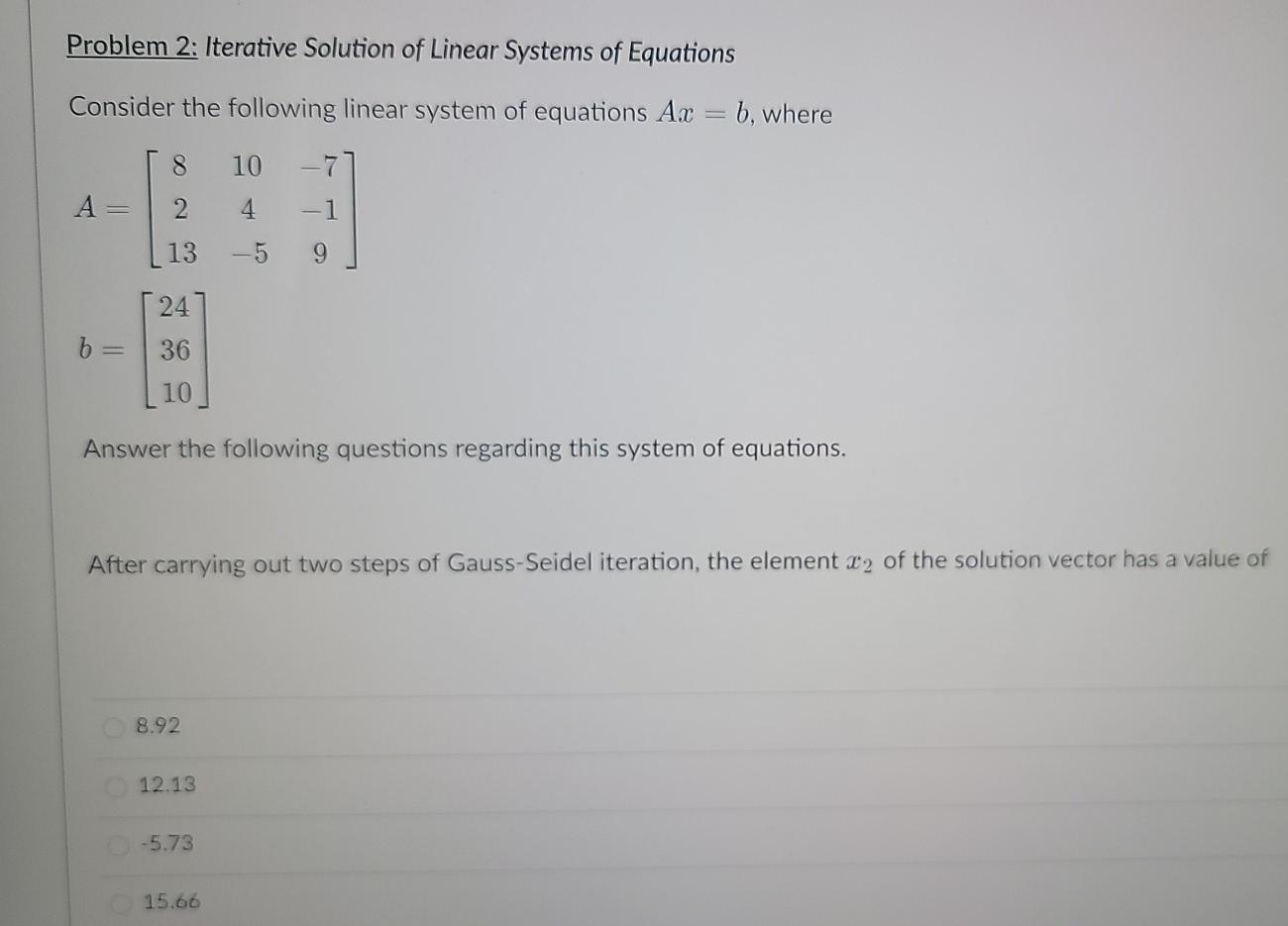 Solved Problem 2 Iterative Solution Of Linear Systems Of