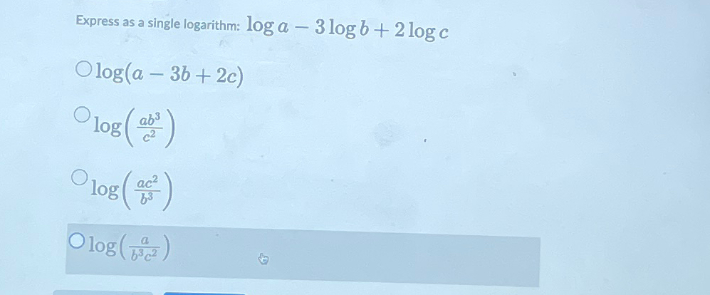 Solved Express as a single logarithm: | Chegg.com