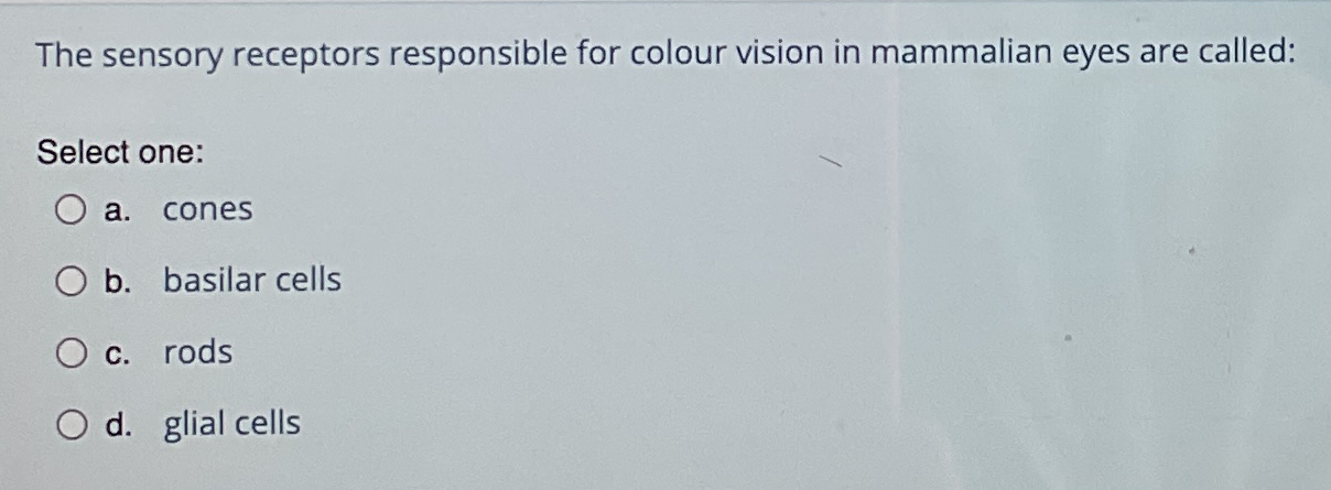 Solved The sensory receptors responsible for colour vision | Chegg.com