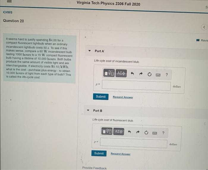 Solved Virginia Tech Physics 2306 Fall 2020 S | Chegg.com