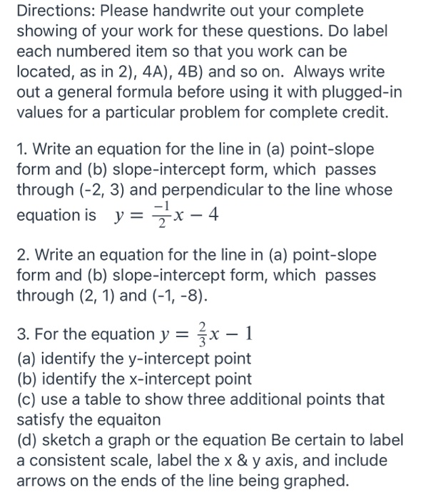 Solved Directions: Please handwrite out your complete | Chegg.com