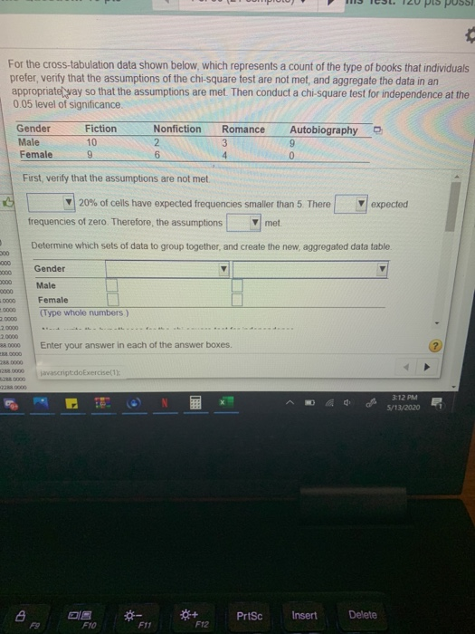 Solved For the cross tabulation des shown below, which | Chegg.com