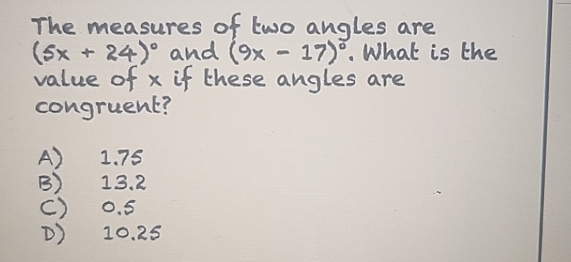 Solved The measures of two angles are (5x+24)° ﻿and | Chegg.com