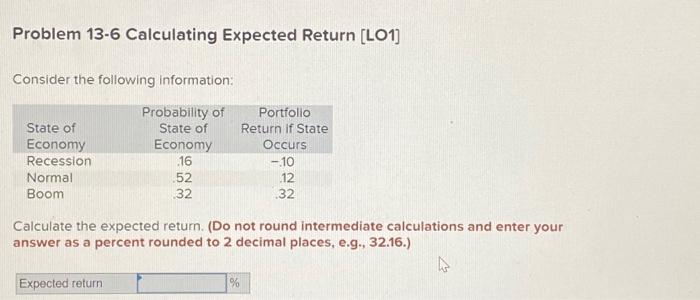 Solved Problem 13-6 Calculating Expected Return [LO1] | Chegg.com