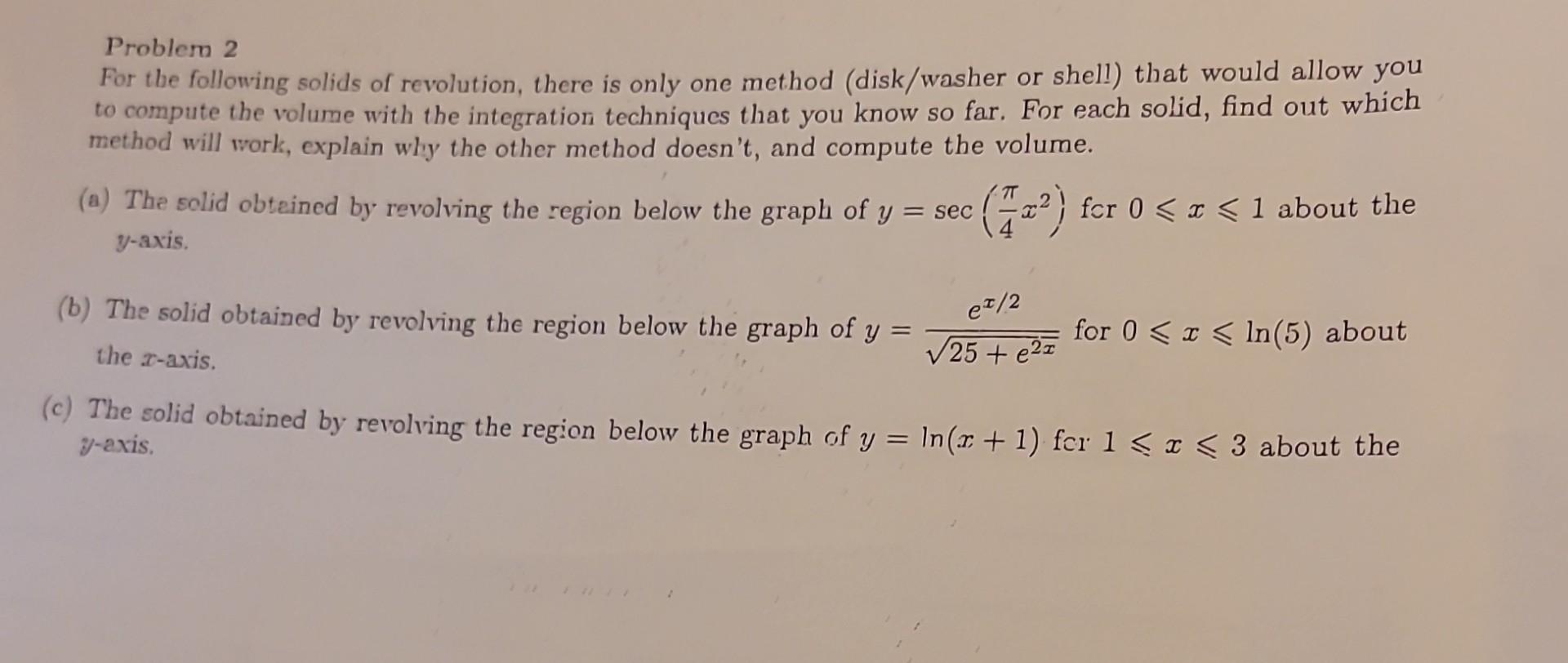 Solved Problem 2 For the following solids of revolution, | Chegg.com