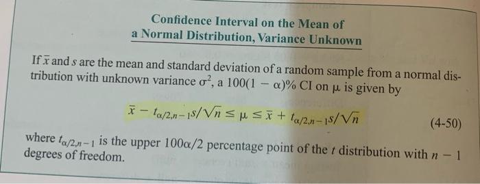 Confidence Interval on the Mean of a Normal | Chegg.com