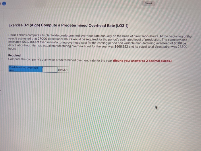 Solved Saved Exercise 3-1 (Algo) Compute a Predetermined | Chegg.com