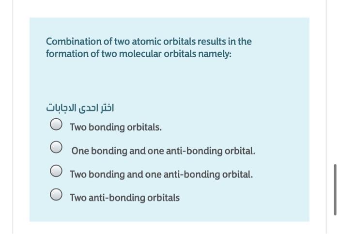 Solved Combination of two atomic orbitals results in the | Chegg.com