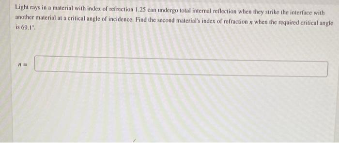 Solved Light rays in a material with index of refrection | Chegg.com