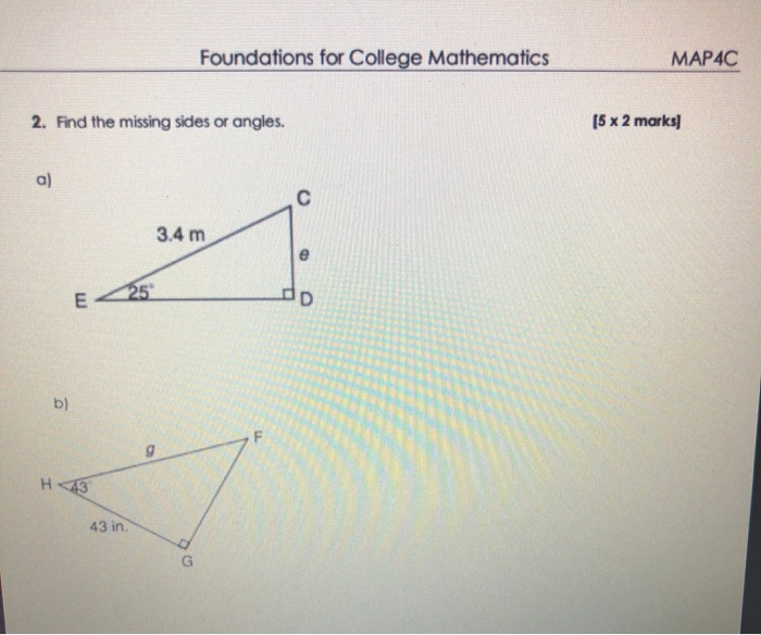 Solved Foundations for College Mathematics MAP4C 2. Find the | Chegg.com
