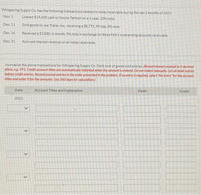 Solved Whispering Supply Co. has the following transactions | Chegg.com