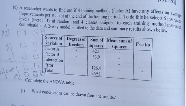Solved (c) A researcher wants to find out if 4 , training | Chegg.com