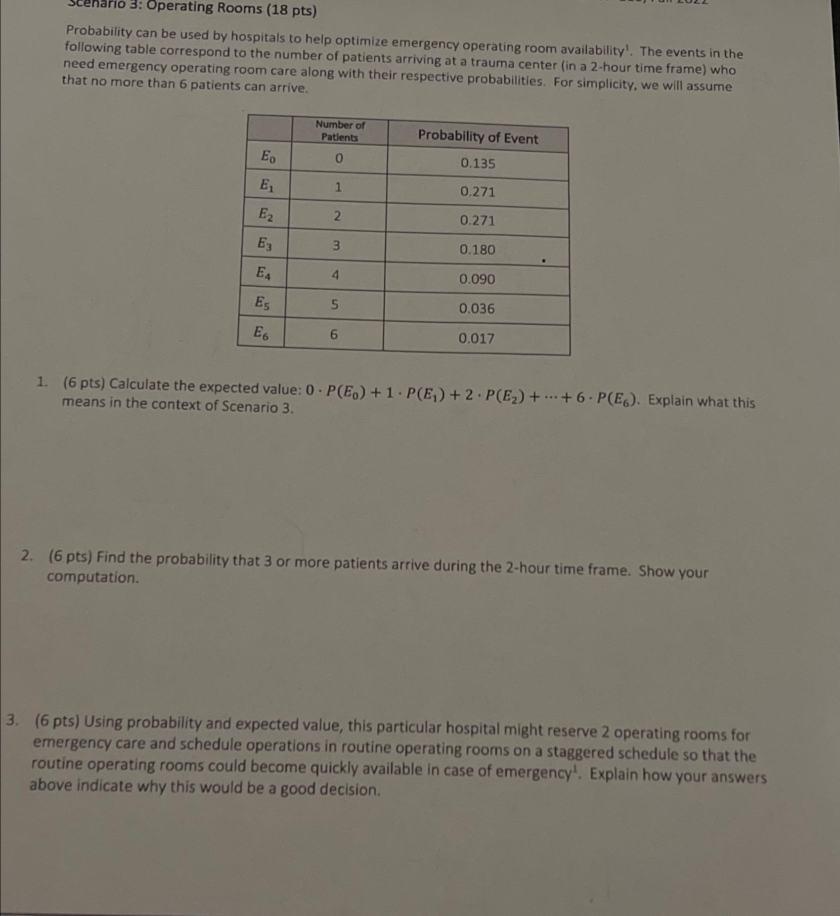 Solved Scenario 3: Operating Rooms (18 ﻿pts)Probability can | Chegg.com