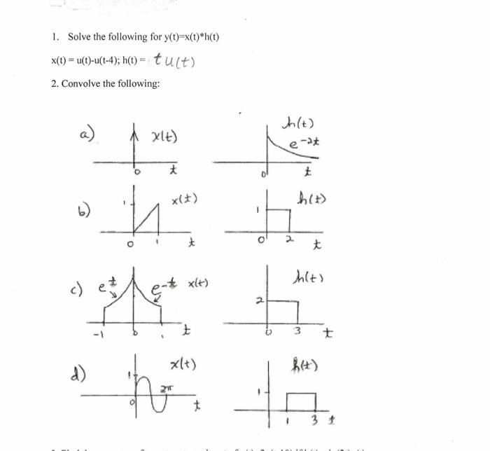 Solved 1. Solve the following for y(t)=x(t)∗h(t) | Chegg.com