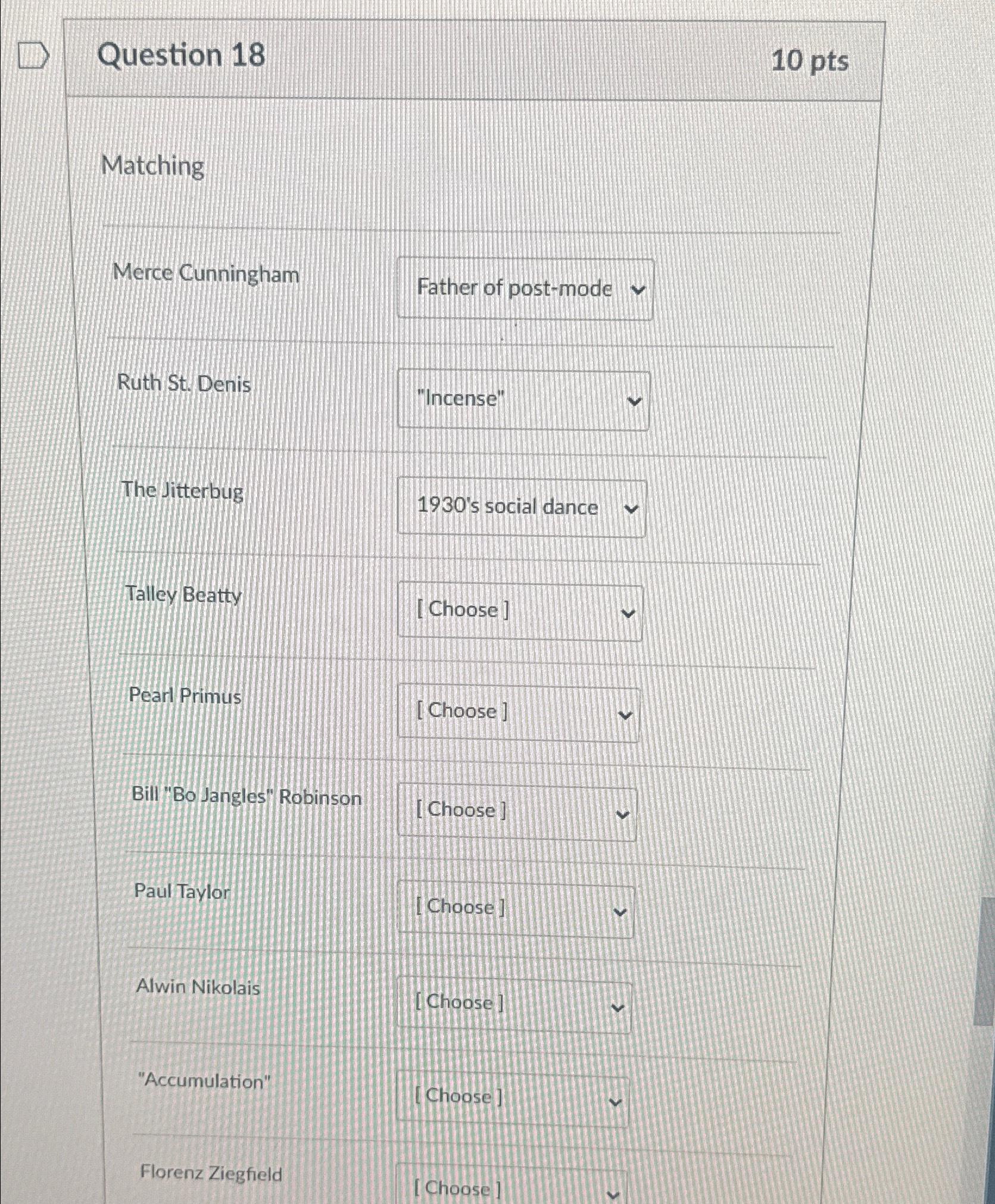 Solved Question 1810ptsMatchingMerce CunninghamFather of | Chegg.com